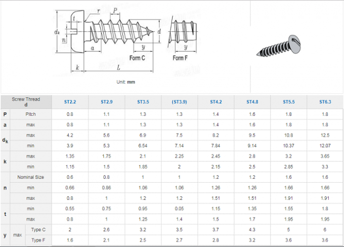 DIN 7971 SS Slotted Pan Head Self Tapping Screws