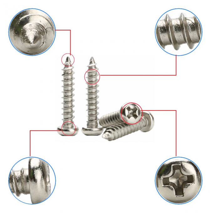 Cross Recessed Pan Head Stainless Steel Self Tapping Screws Zinc Plated Type