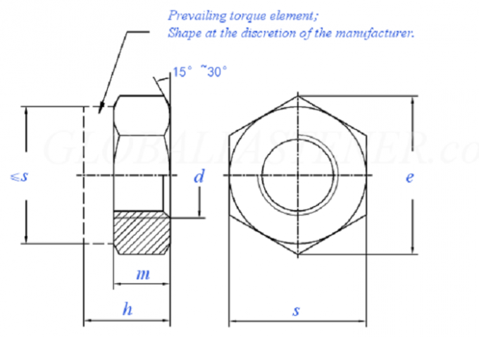 DIN 985 Standard Hexagon Lock Nut Prevailing Torque Type With Nylon Insert